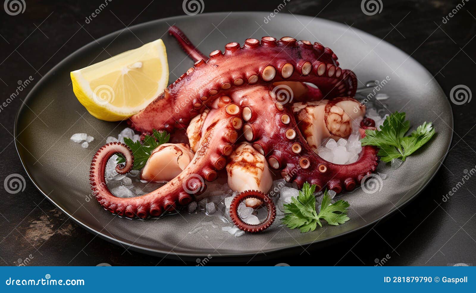 Savory Cooked Octopus Served on a Chilled Plate. Generative AI Stock ...