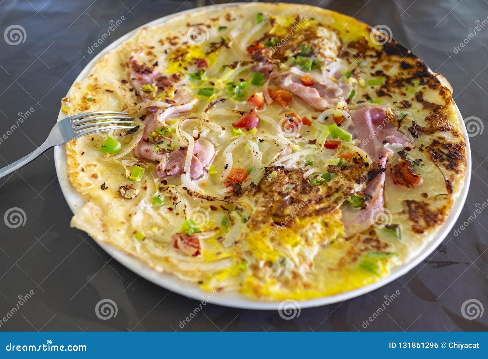 Savory Dutch Pancakes with Bacon Stock Photo - Image of crepe, onions ...
