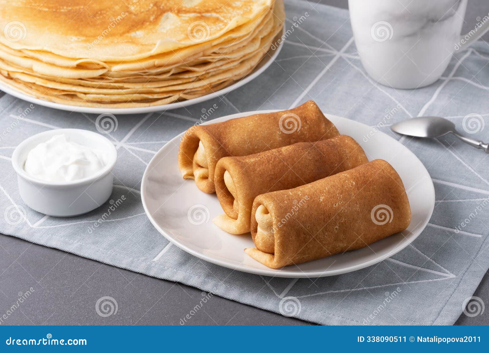 Savory Pancake Rolls Stuffed with Ground Meat, Isolated on Grey ...