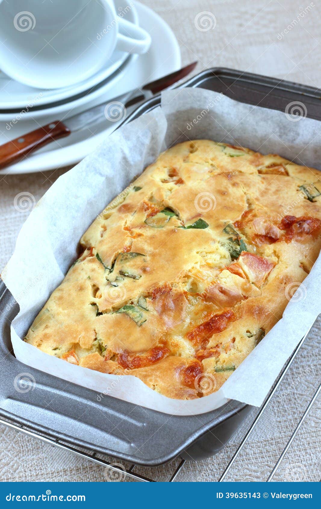 Savory Pie with Cheese, Tomatos and Ramsons Stock Image - Image of ...