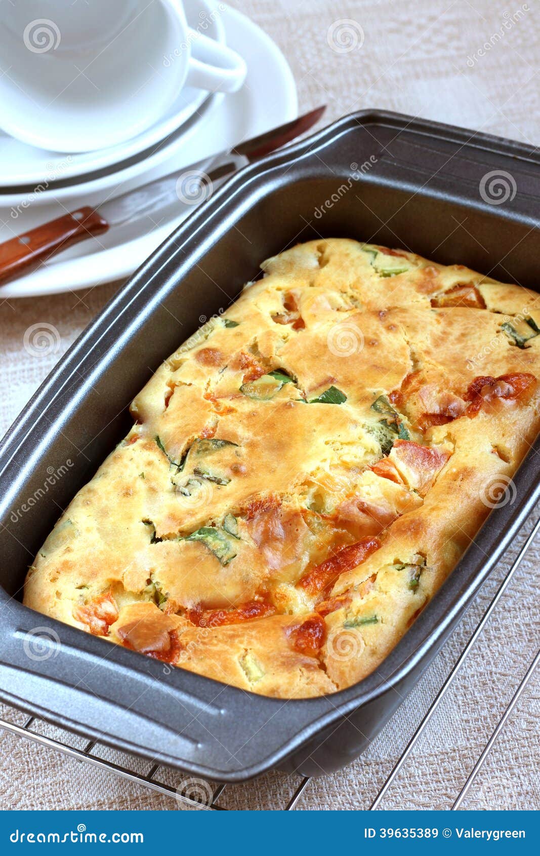 Savory Pie with Cheese, Tomatos and Ramsons Stock Image - Image of ...