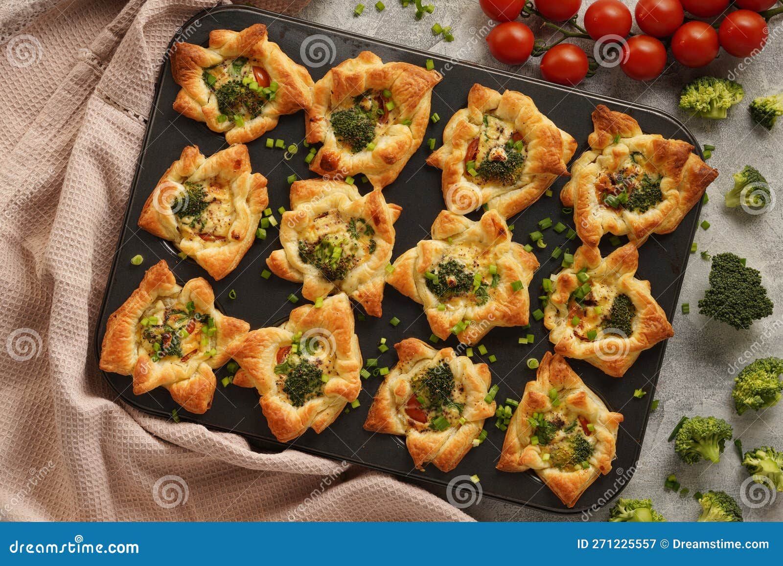 Savory Puff Pastry Muffins with Broccoli and Mozzarella Stock Image ...