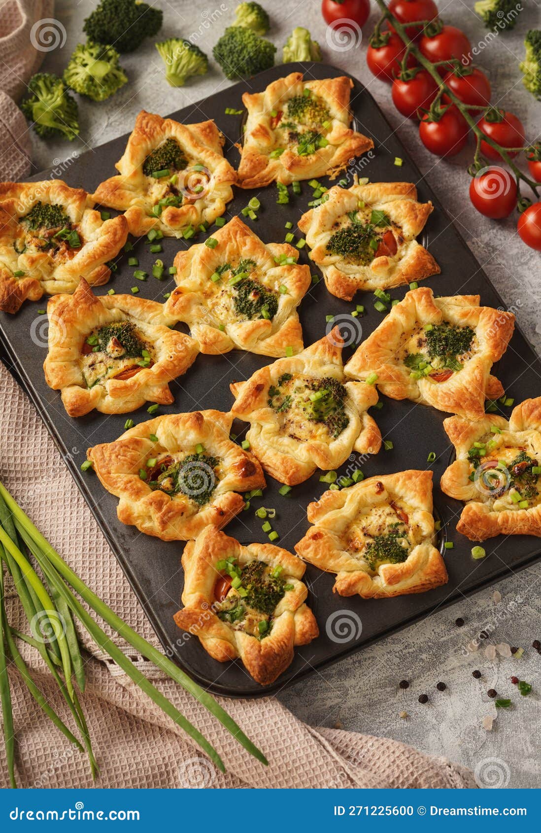 Savory Puff Pastry Muffins with Broccoli and Mozzarella Stock Photo ...