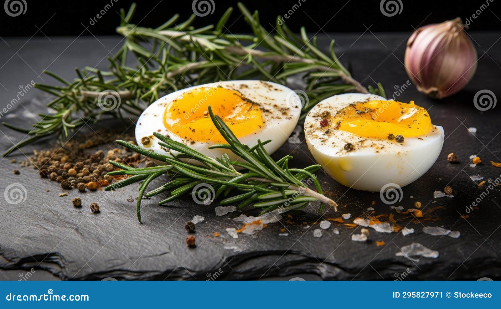 Savory Rosemary Hardboiled Eggs on Dark Slate Background Stock ...