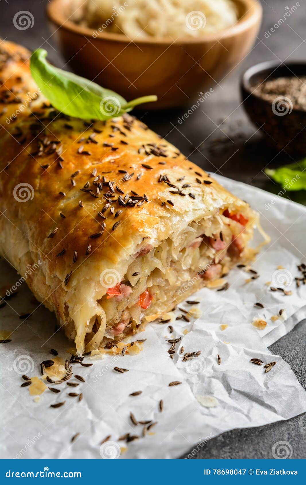 Savory Strudel with Sour Cabbage, Bacon and Onion Stock Image - Image ...