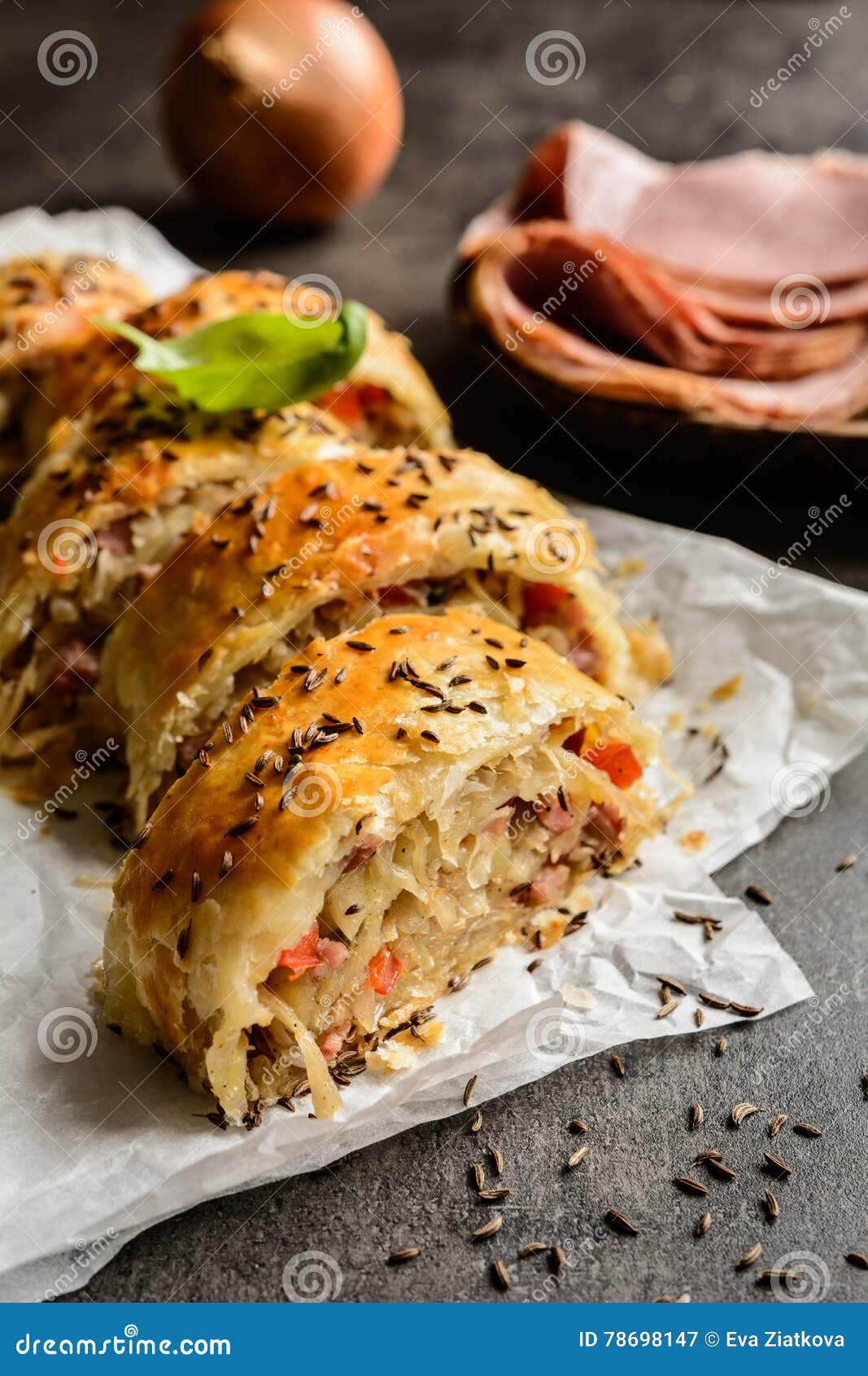 Savory Strudel with Sour Cabbage, Bacon and Onion Stock Image - Image ...