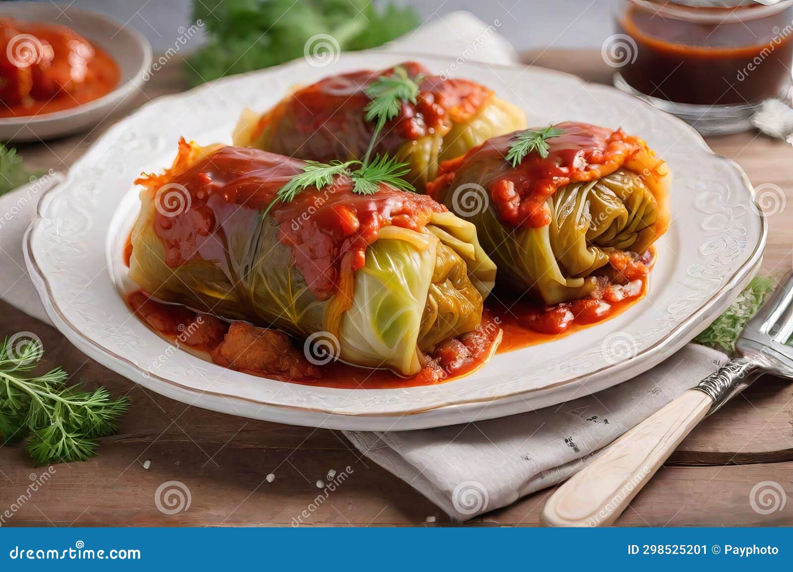 Savory Stuffed Cabbage with Rice: Delectable Dish on a White Table ...