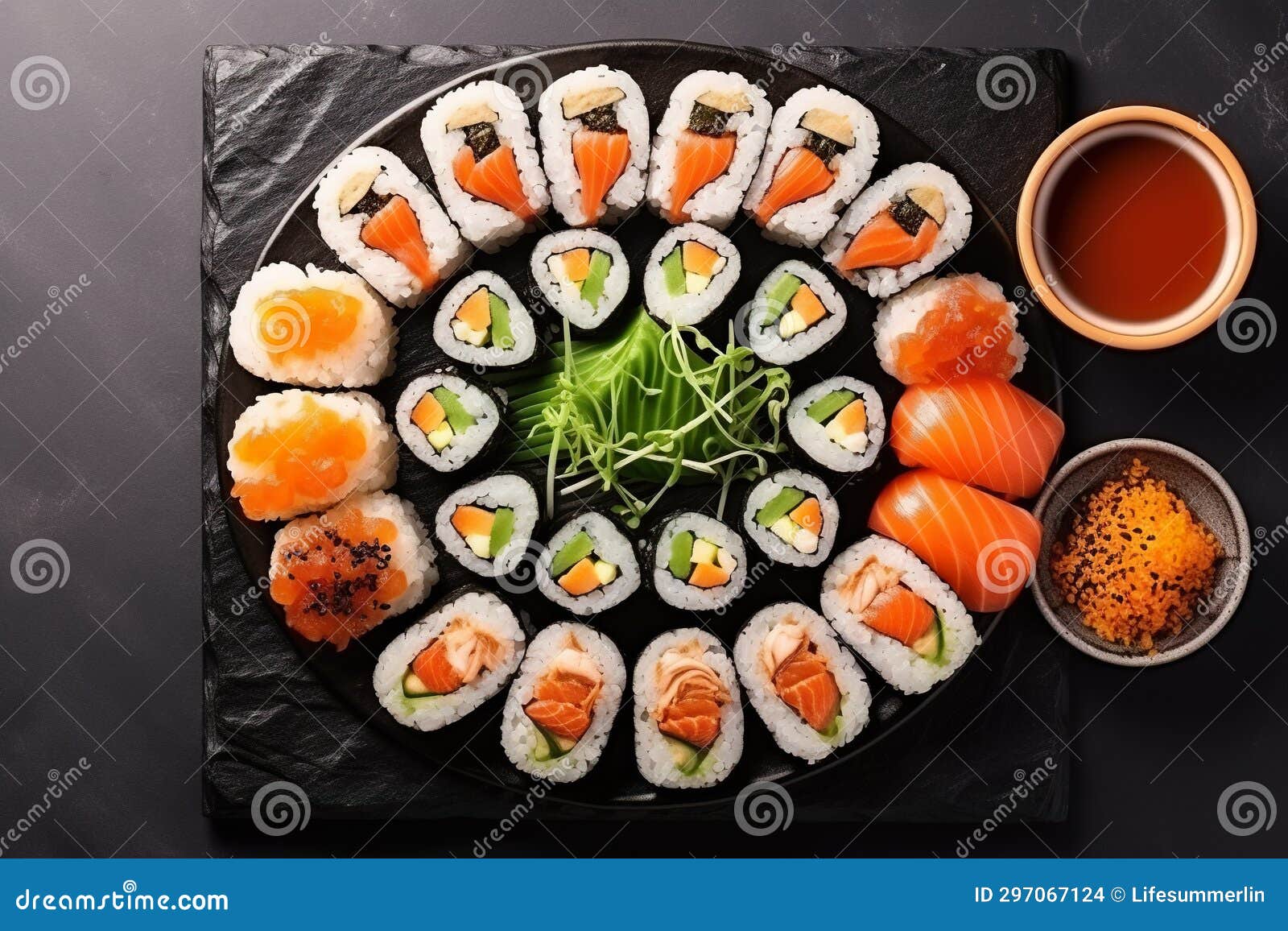 Savory Sushi Assortment stock photo. Image of traditional - 297067124