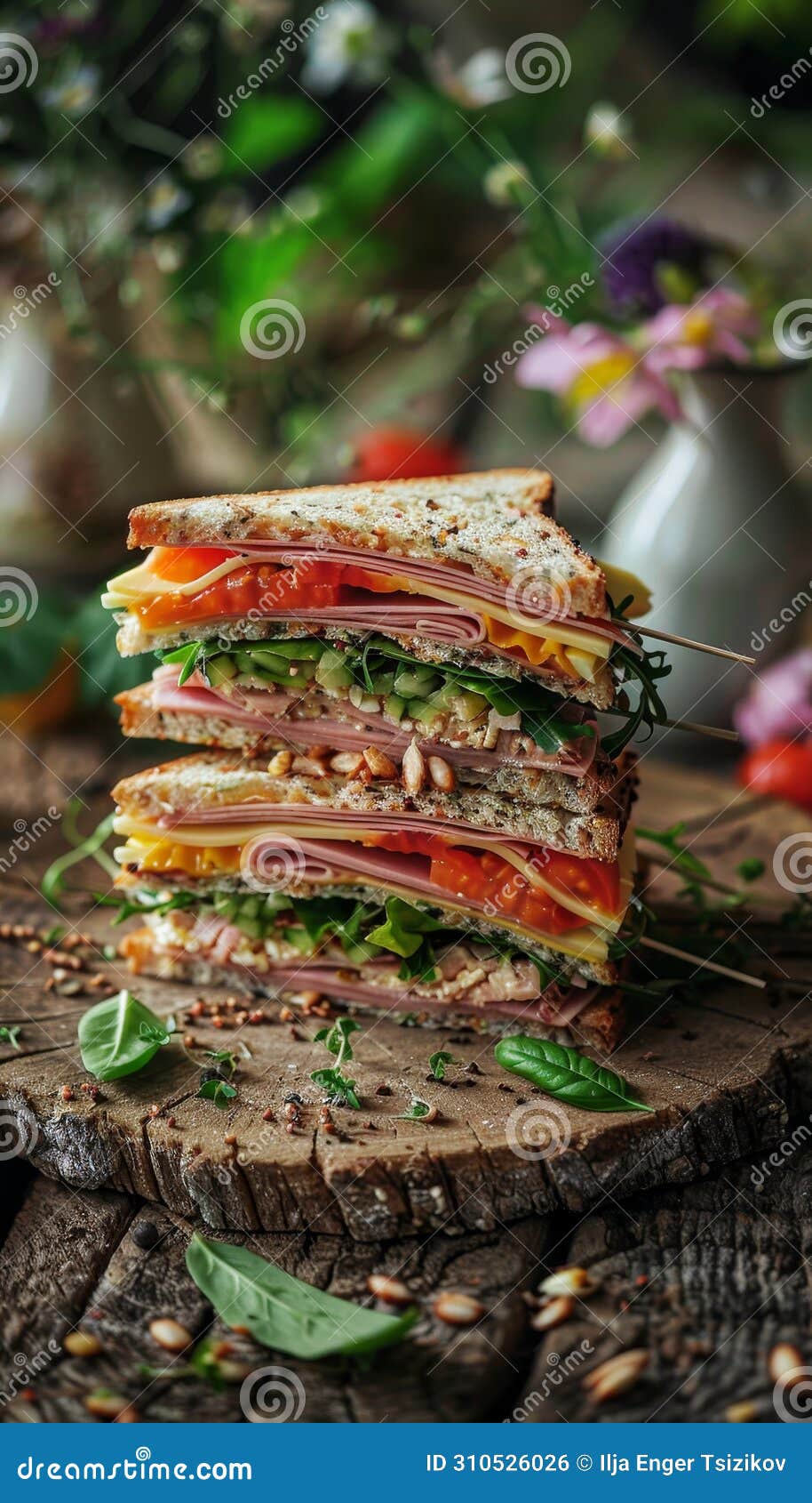 Savory Triangle Sandwich Filled with Ham, Cheese, Tomato, and ...