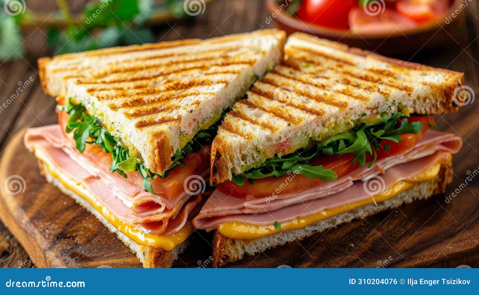 Savory Triangle Sandwich with Layers of Fresh Ham, Cheese, and Tomato ...