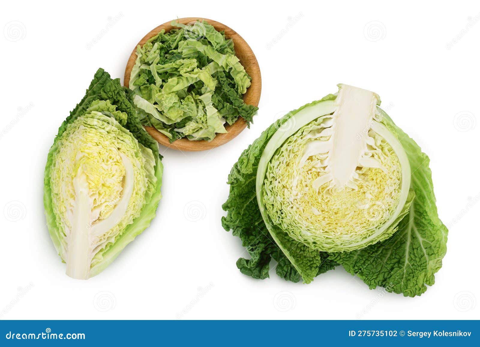 Savoy Cabbage Slice and Chopped Isolated on White Background with Full Depth of Field. Top View ...