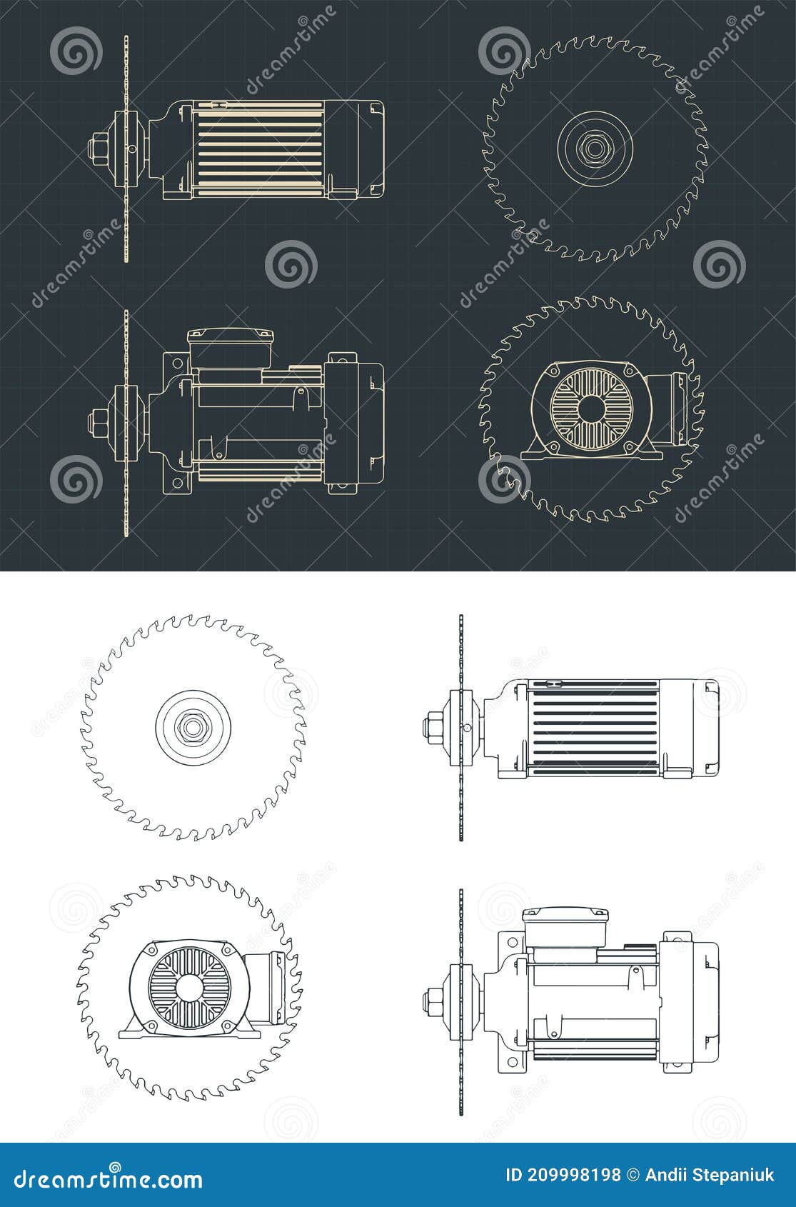 Saw Blade and Motor Drawings Stock Vector - Illustration of motor ...