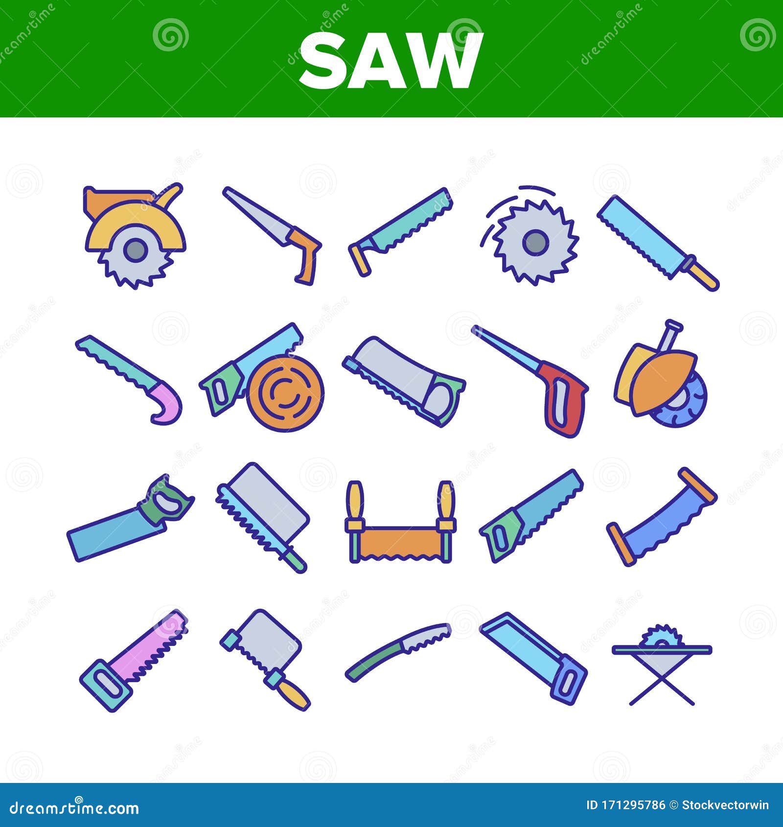 Saw Cutting Equipment Collection Icons Set Vector Stock Vector ...