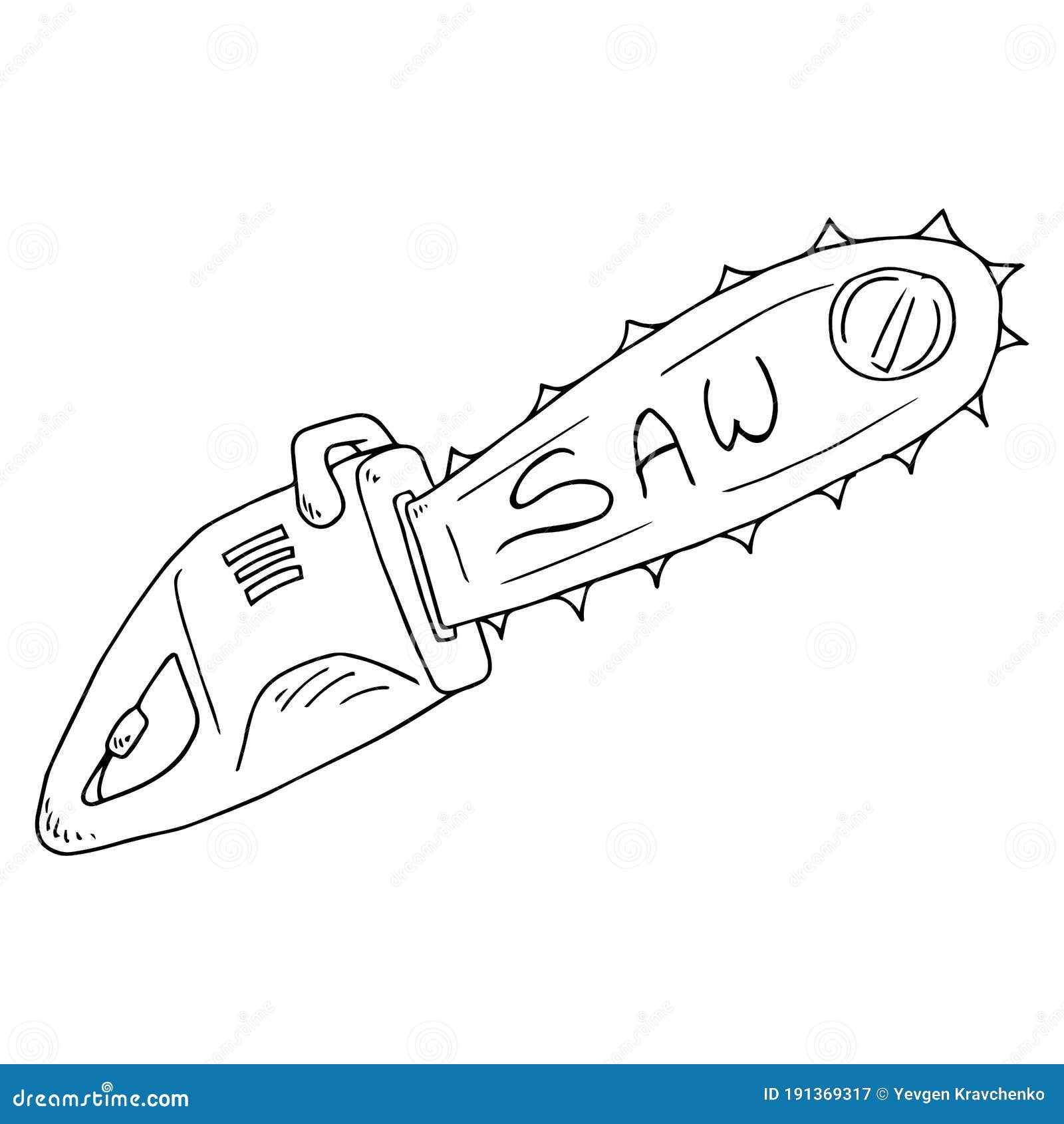 Saw Icon. Vector Illustration of a Chainsaw. Hand Drawn Saw Stock ...