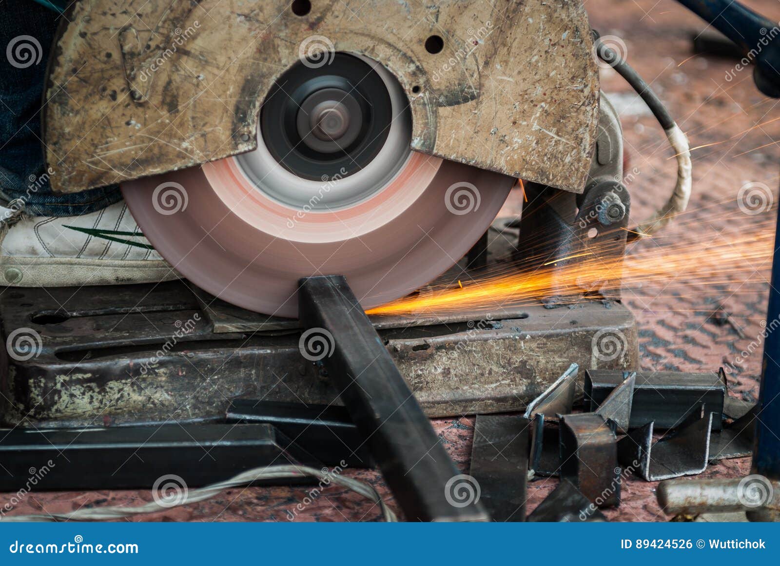 Saw Machine Cutting Steel at Site Construction Stock Photo - Image of ...