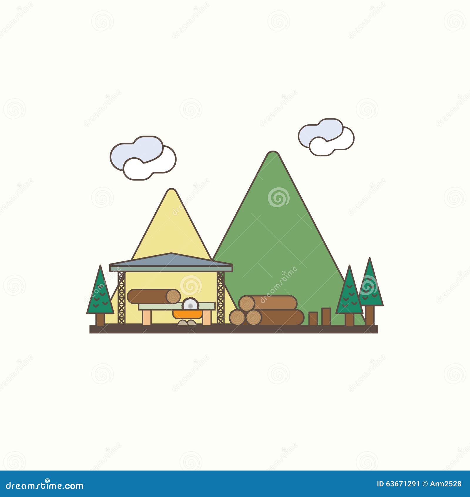 Saw mill stock vector. Illustration of sawmill, architecture - 63671291