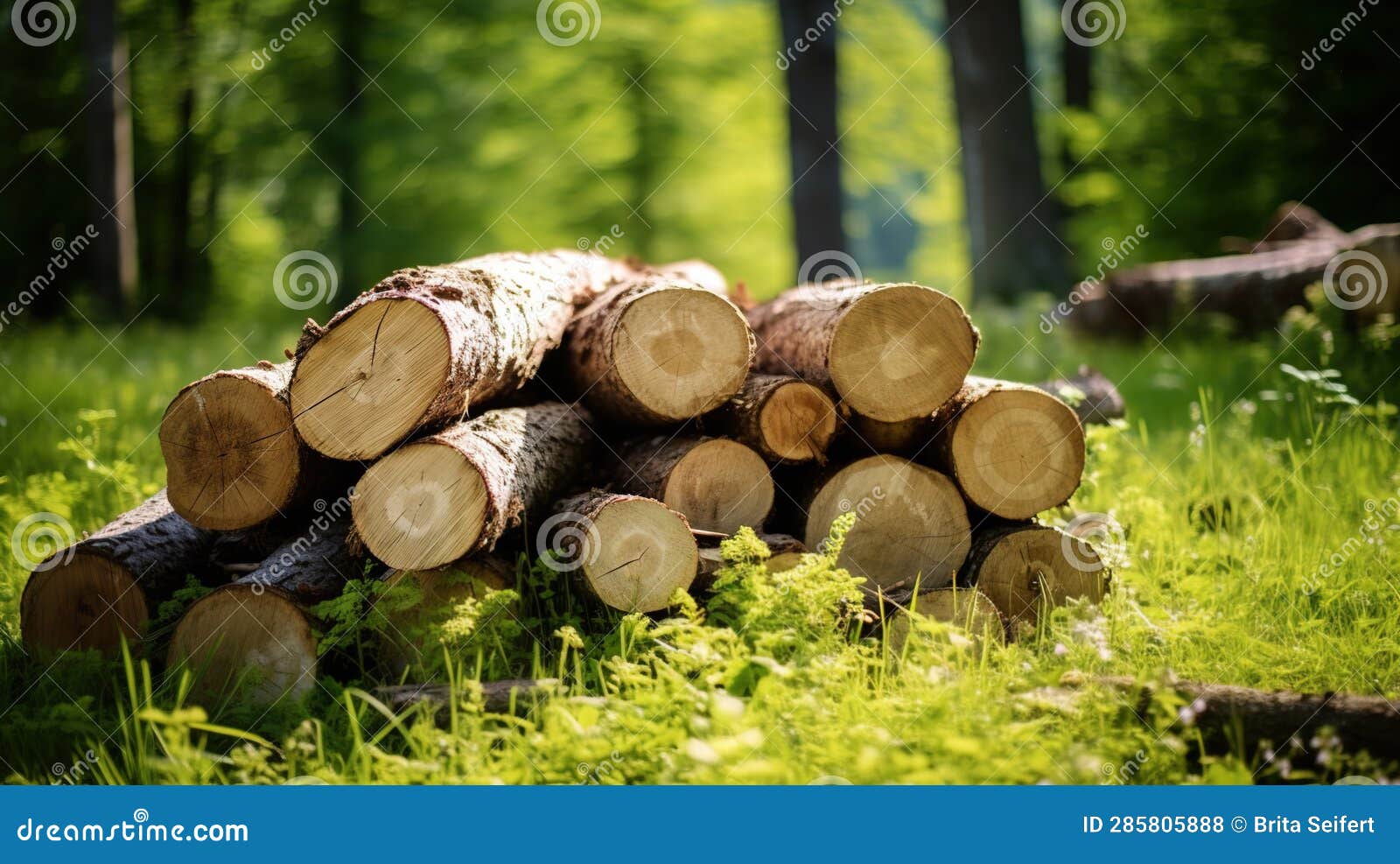 Sawed Off Tree Trunks in the Forest. Generative AI Stock Illustration ...
