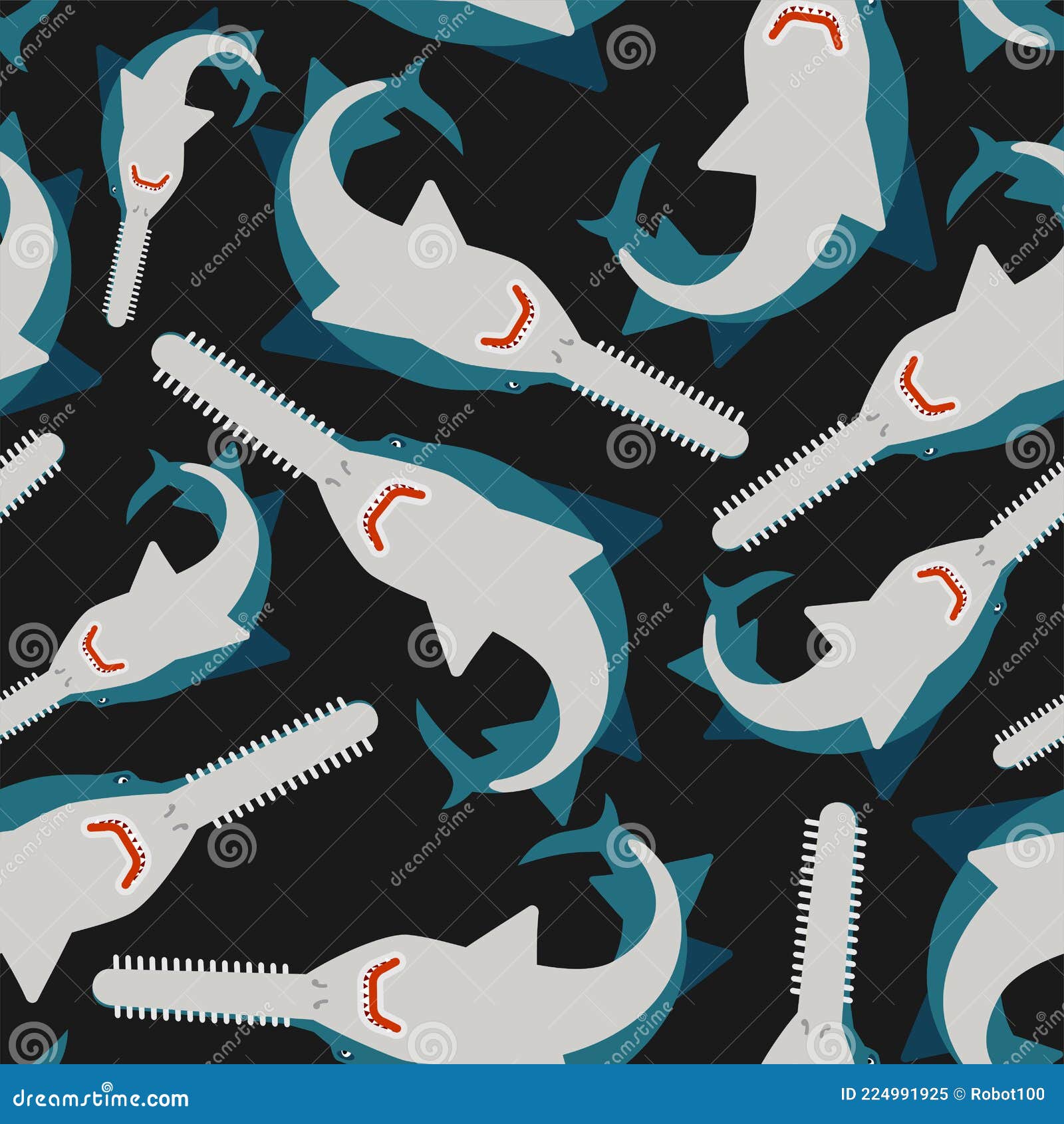 Sawfish Pattern Seamless. Marine Predator Saw Fish Background Stock ...