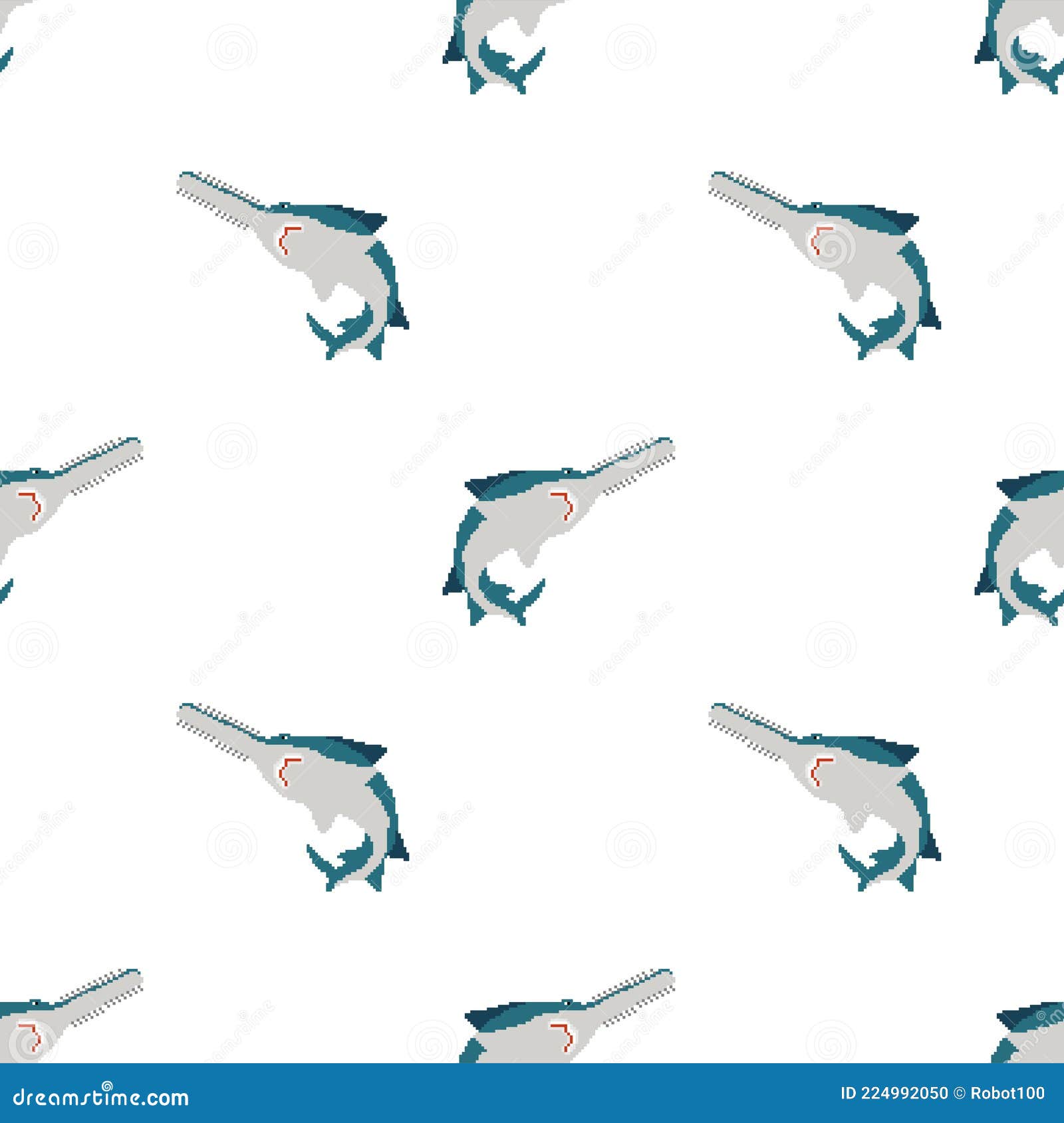 Sawfish Pixel Art Pattern Seamless. 8 Bit Marine Predator Saw Fish ...