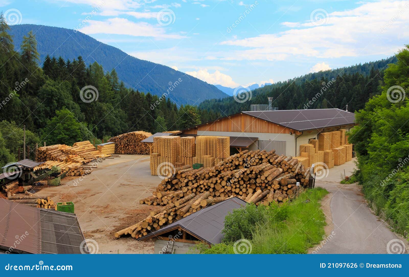 Sawmill stock photo. Image of scenery, trees, mountain - 21097626