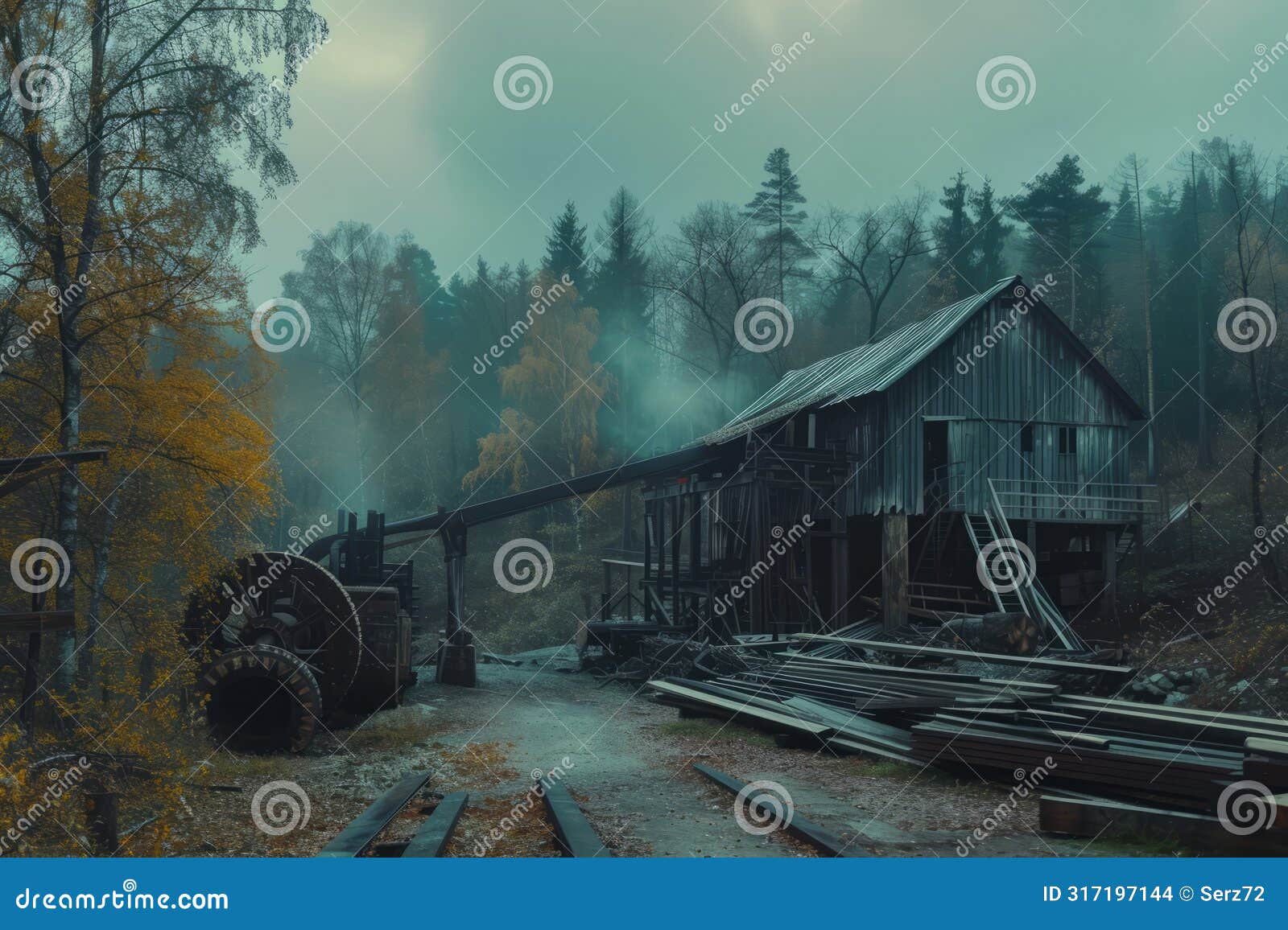 Sawmill, Sawmill Buildings with Equipment with Logs in the Forest Stock ...