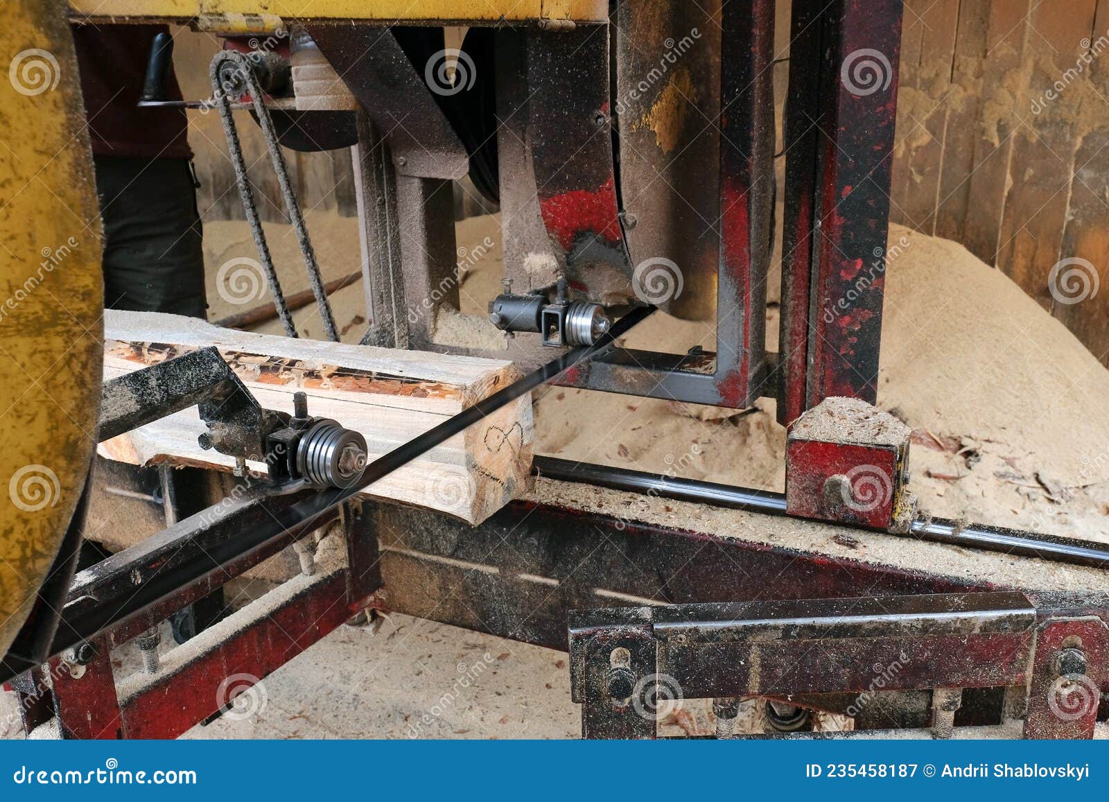 A Sawmill Cuts a Tree Trunk into Planks. Processing Wooden Boards at a ...