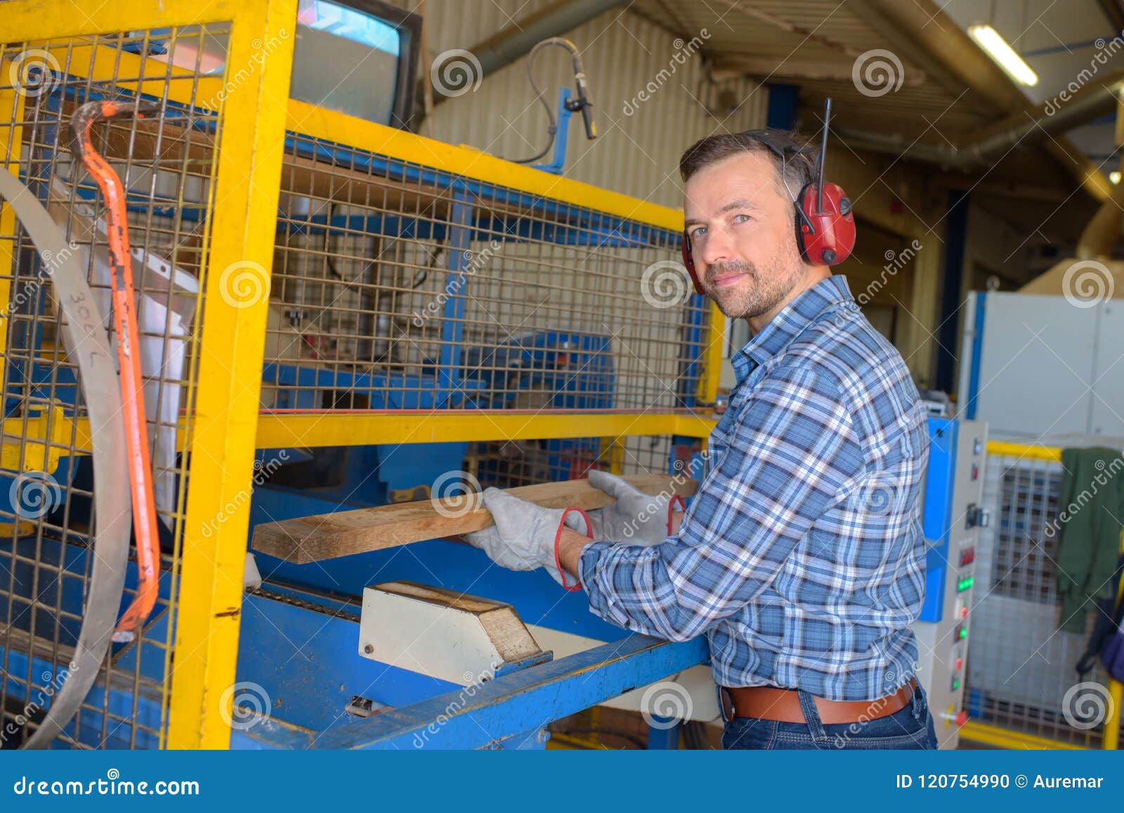 Sawmill Employee Working with Wood Tools and Machinery Stock Photo ...