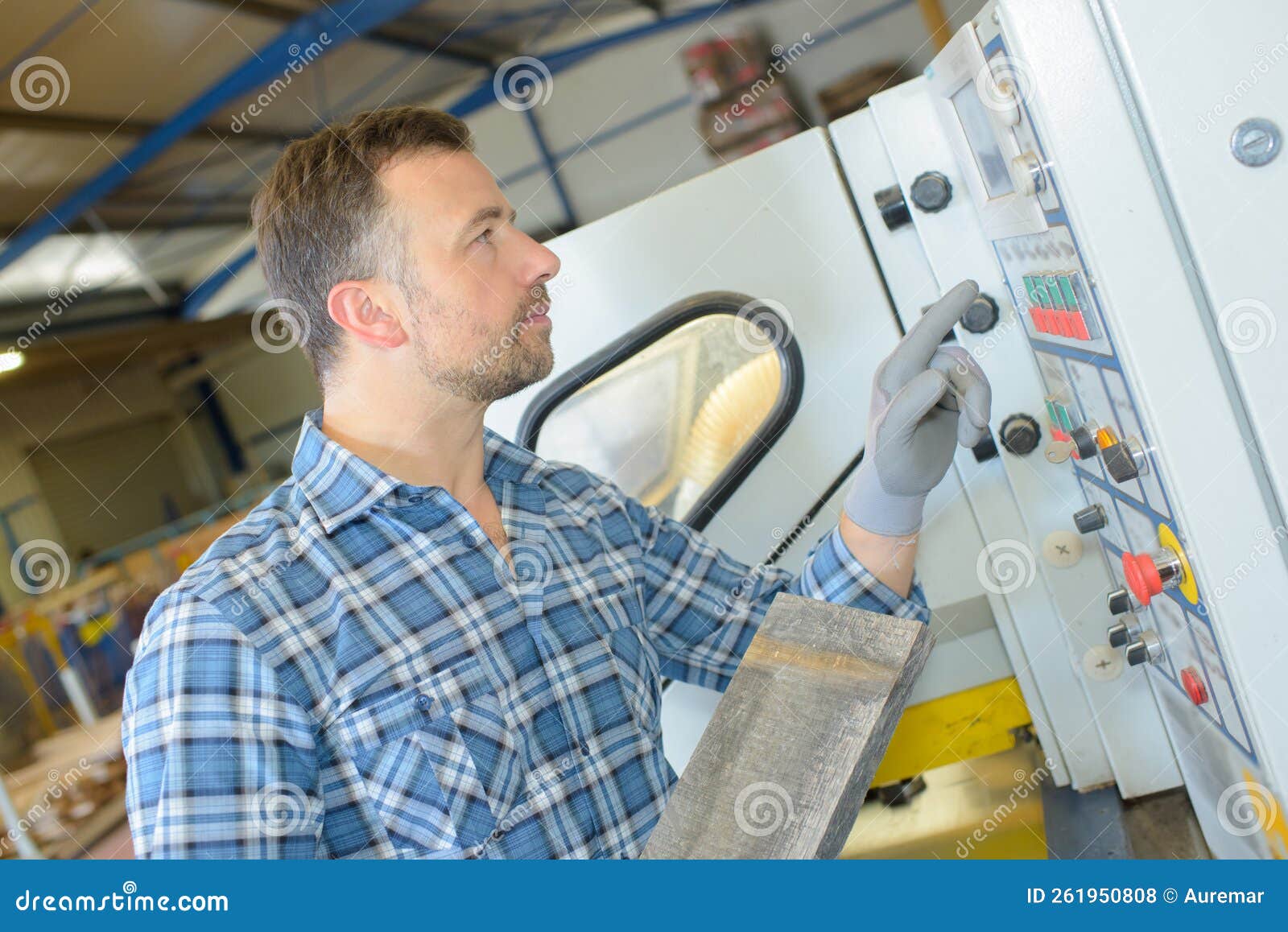 Sawmill Employee Working with Wood Tools and Machinery Stock Photo ...