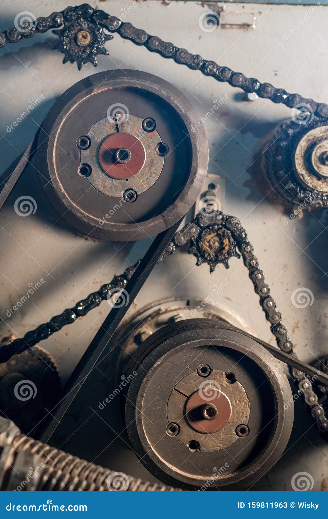 At Sawmill. Gears and Chain on Machine Stock Image - Image of closeup ...