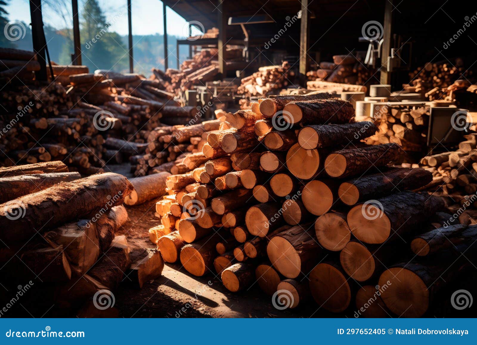 Sawmill,log stacks pattern stock image. Image of lumber - 297652405