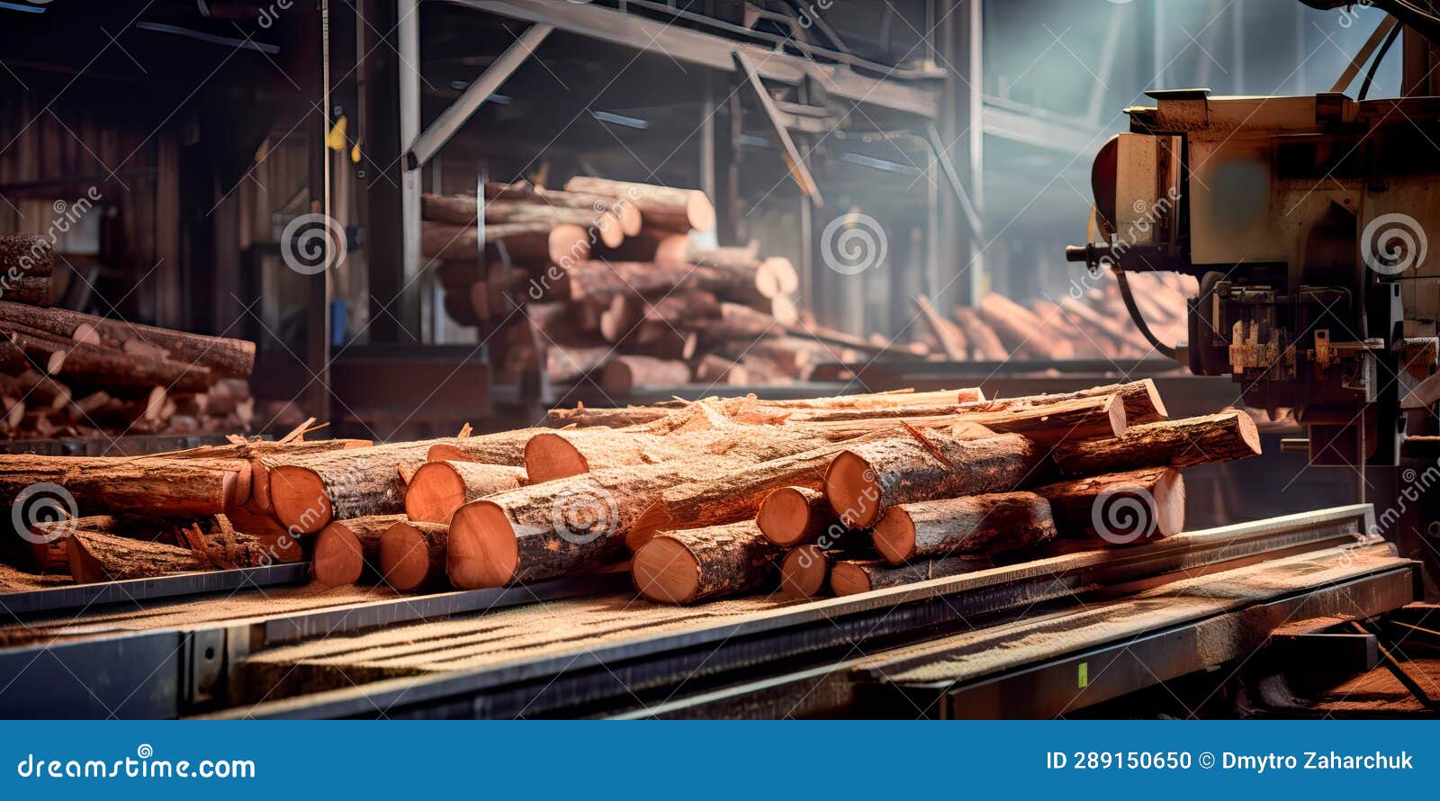 Sawmill with Logs Being Cut into Lumber by Powerful Machines.Generative ...