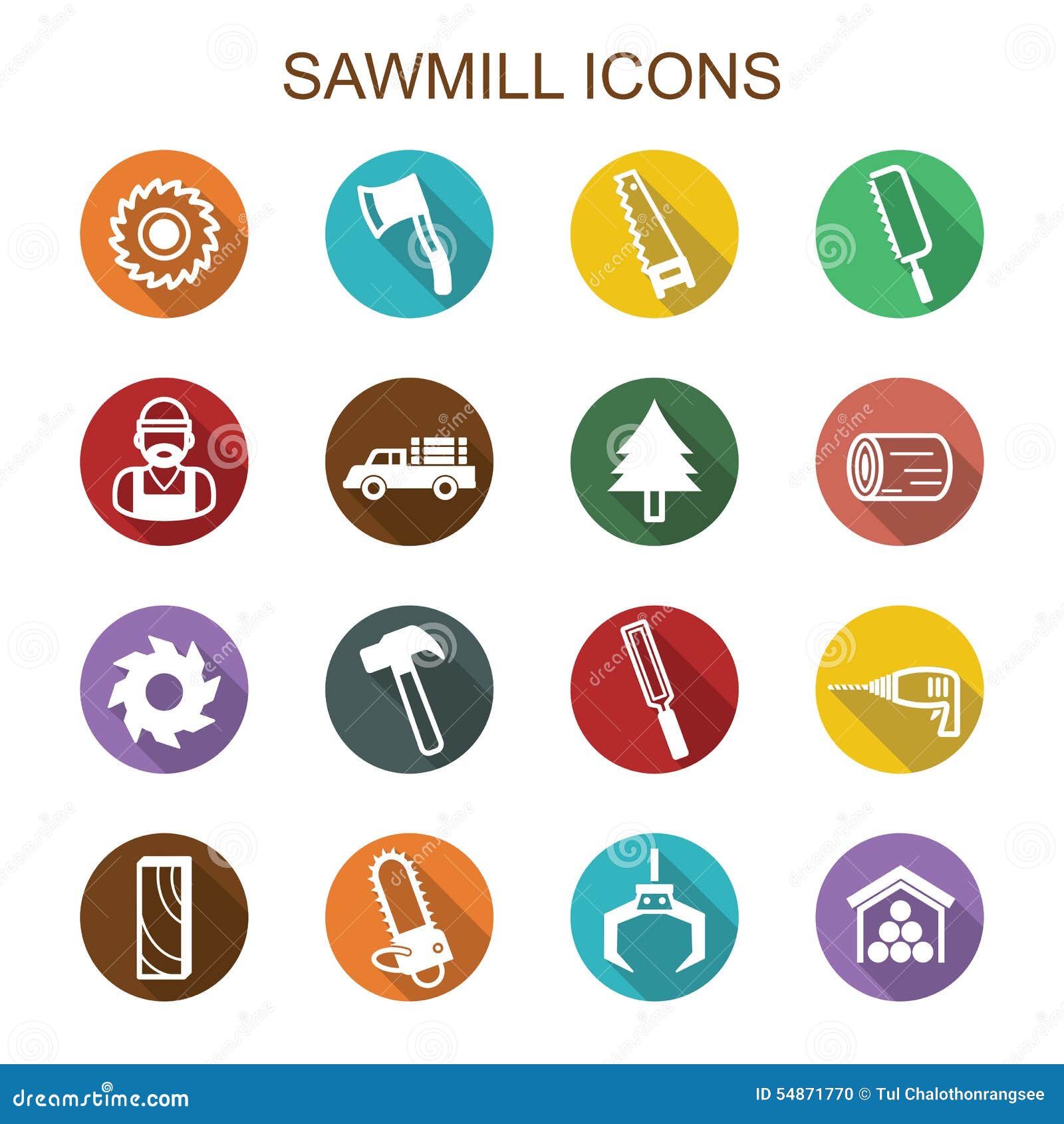 Sawmill long shadow icons stock vector. Illustration of material - 54871770