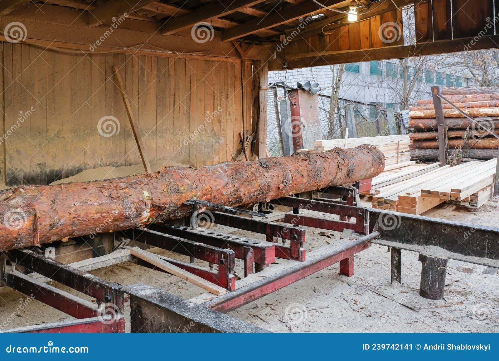 Sawmill. the Process of Processing Wood on the Old Sawmill Equipment ...