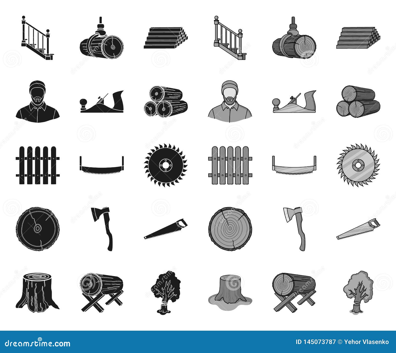 Sawmill and Timber Black.mono Icons in Set Collection for Design ...