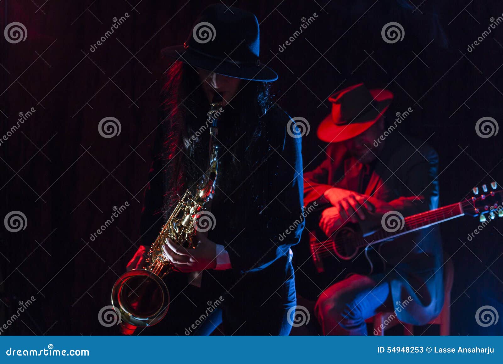 Sax and Guitar stock image. Image of club, beautiful - 54948253