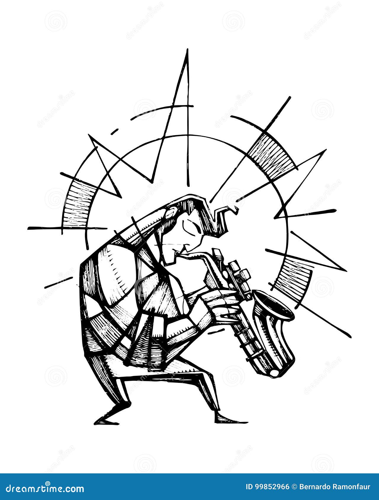 Sax Player Hand Drawn Illustration Stock Vector - Illustration of show ...
