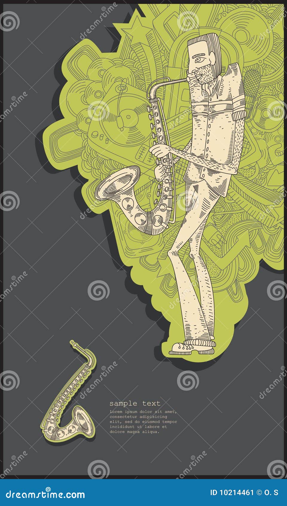 Sax Player - Line Drawing - Green Stock Vector - Illustration of sound ...