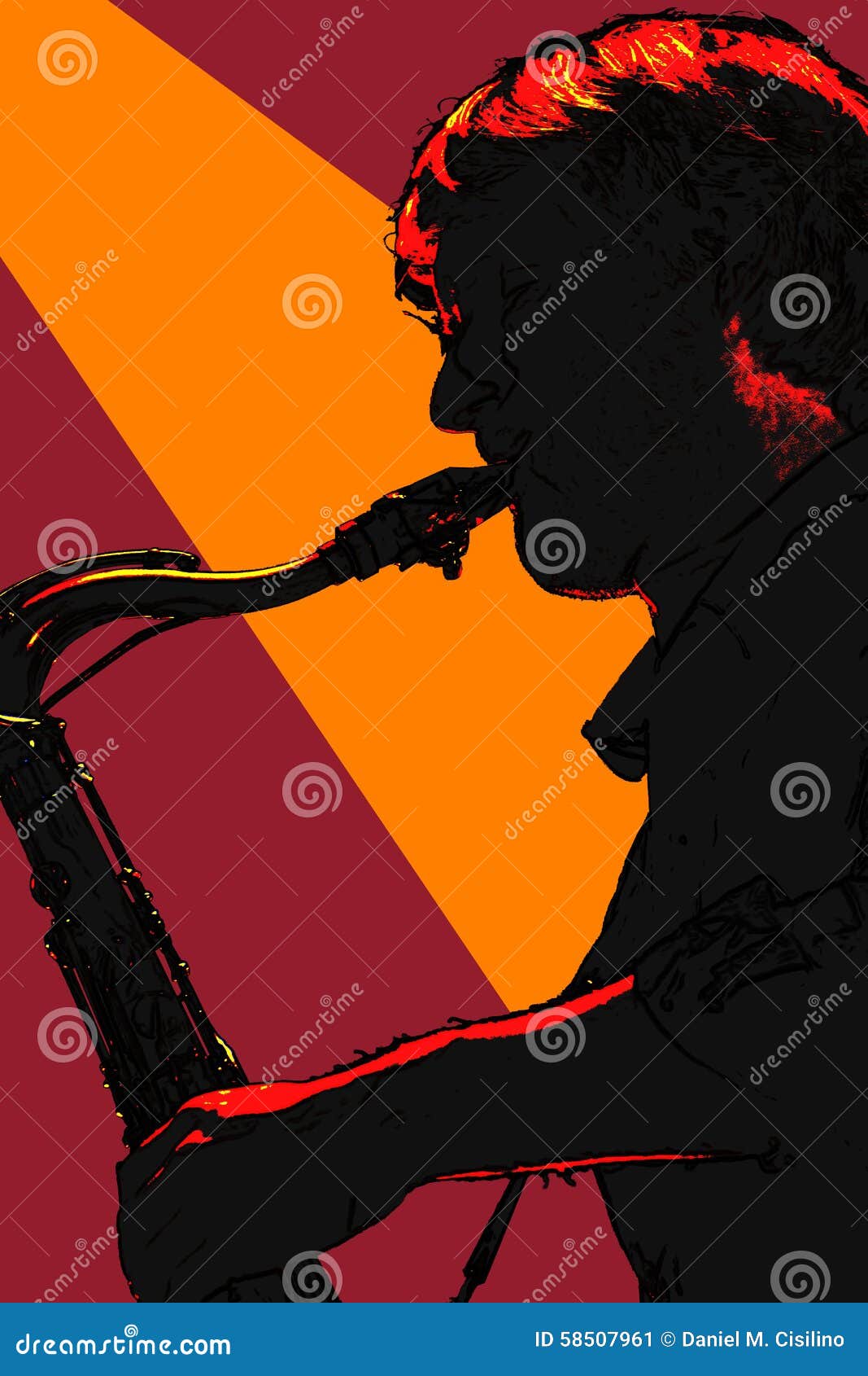 Sax player silhouetted. stock illustration. Illustration of graphic ...