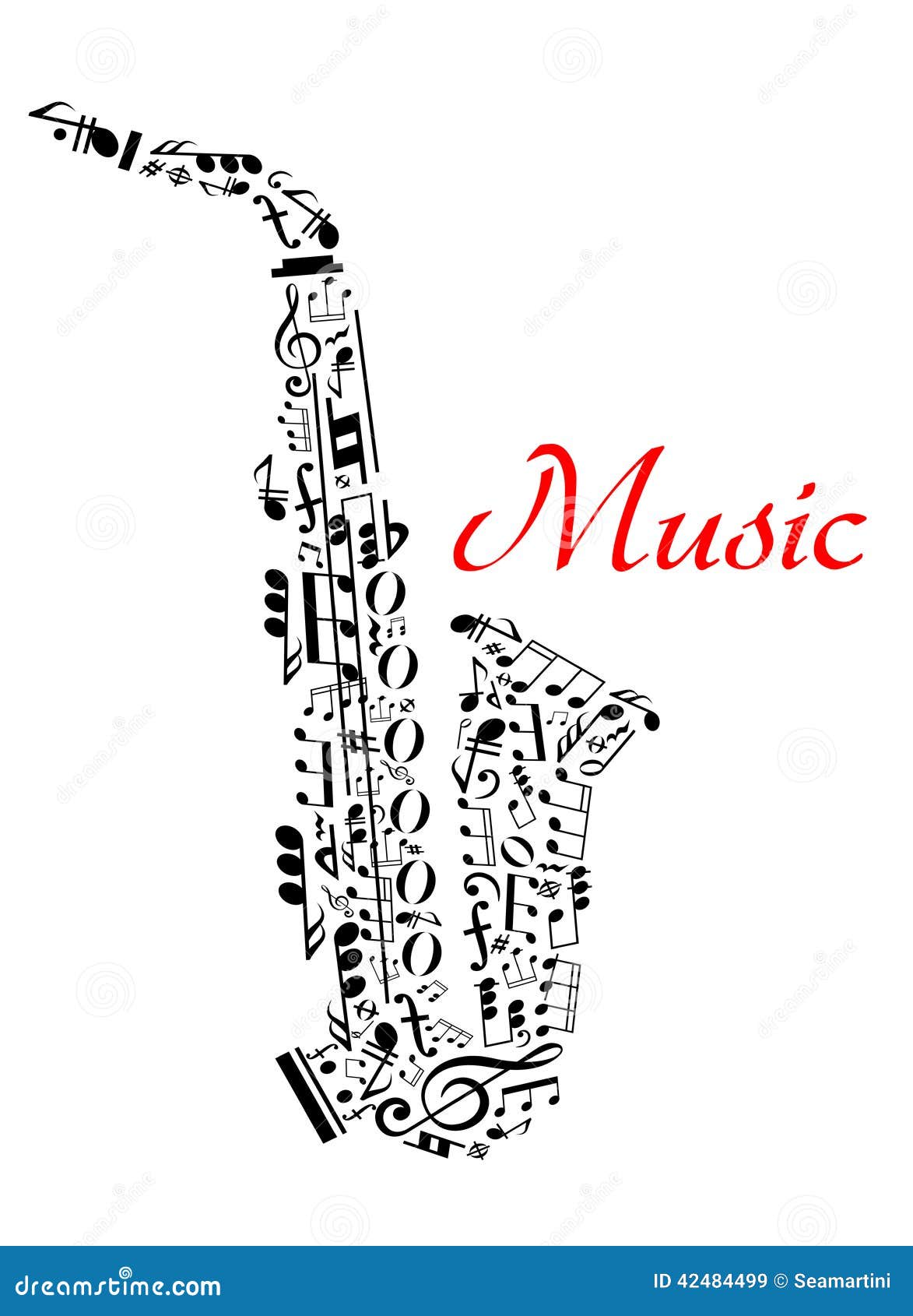 Saxofón Con Las Notas Musicales Ilustración del Vector - Ilustración de ...