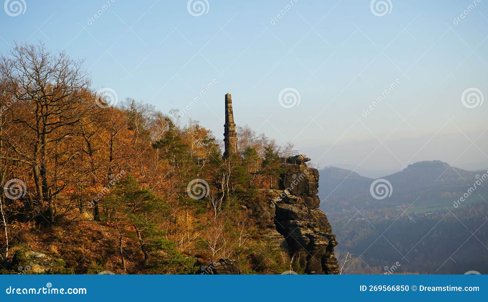 Saxon Switzerland Monument with Mountains in the Background Stock Photo ...