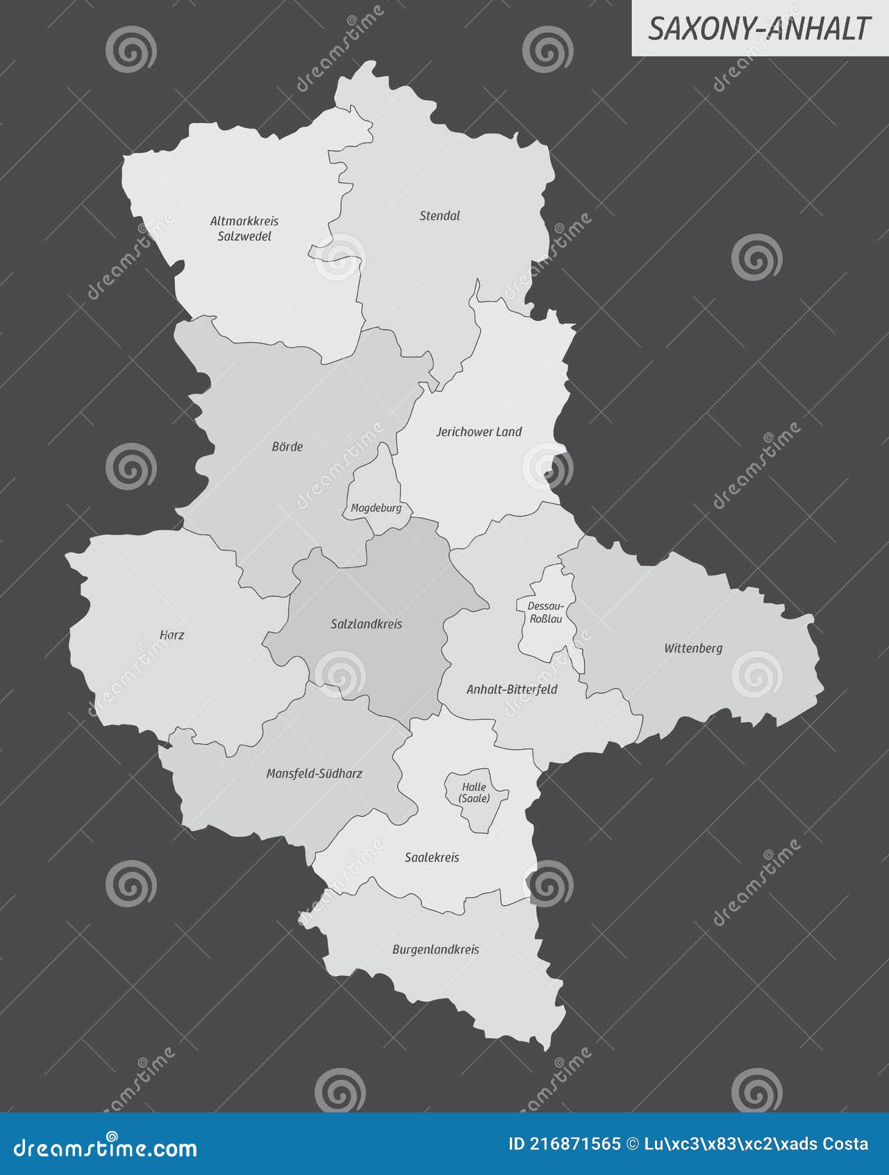 Saxony-Anhalt State Administrative Map Stock Vector - Illustration of ...