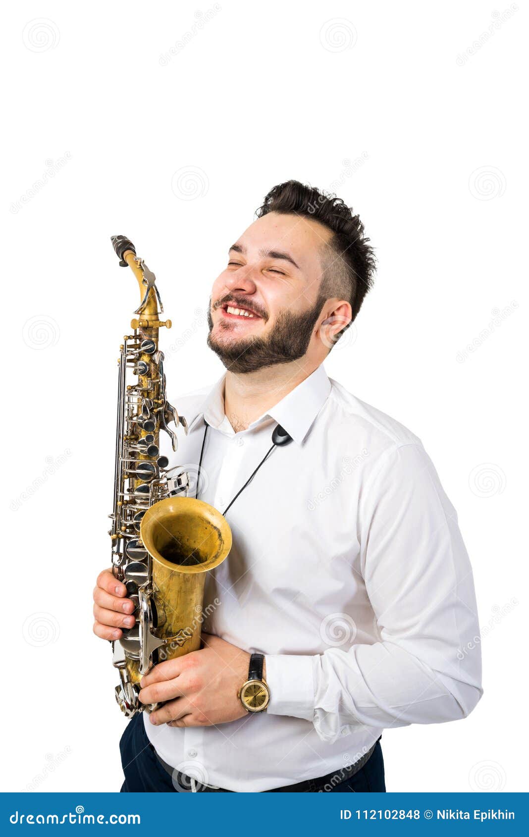 Saxophon-Spieler-Saxophonist Mit Saxophon Stockfoto - Bild von getrennt ...