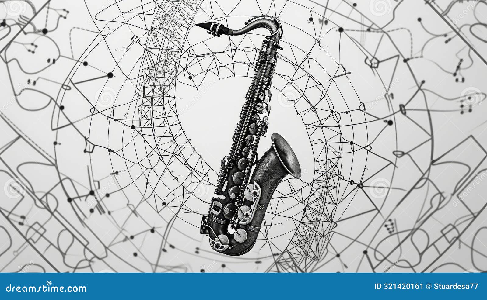 Saxophone with Abstract Line Art Background Stock Image - Image of ...