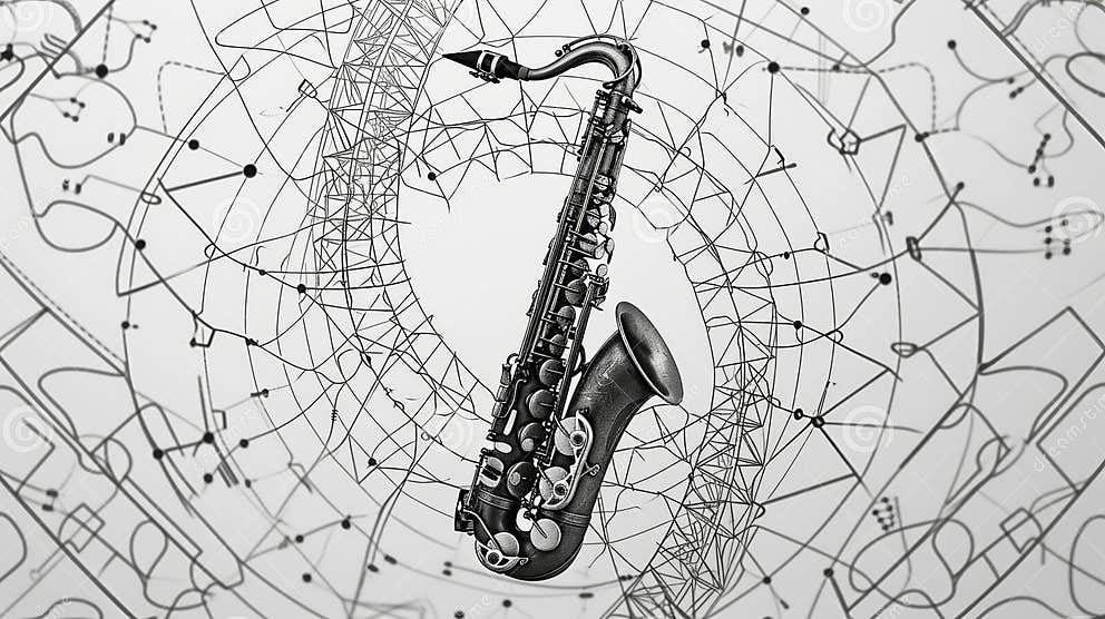 Saxophone with Abstract Line Art Background Stock Image - Image of ...