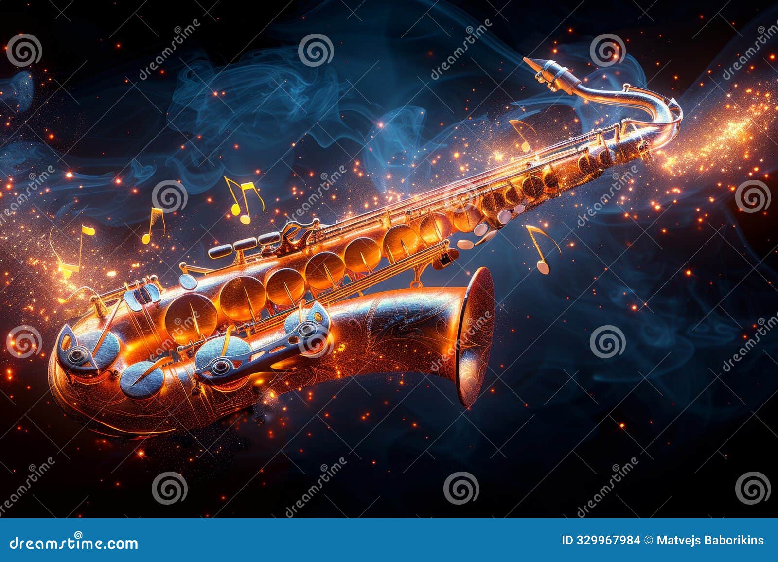 Saxophone Emitting Music Notes and Symbols Against Black Backdrop ...