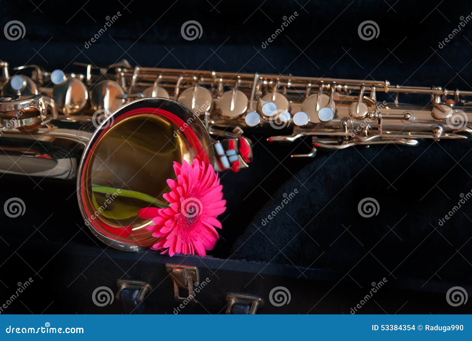 Saxophone with flower stock photo. Image of space, sound - 53384354
