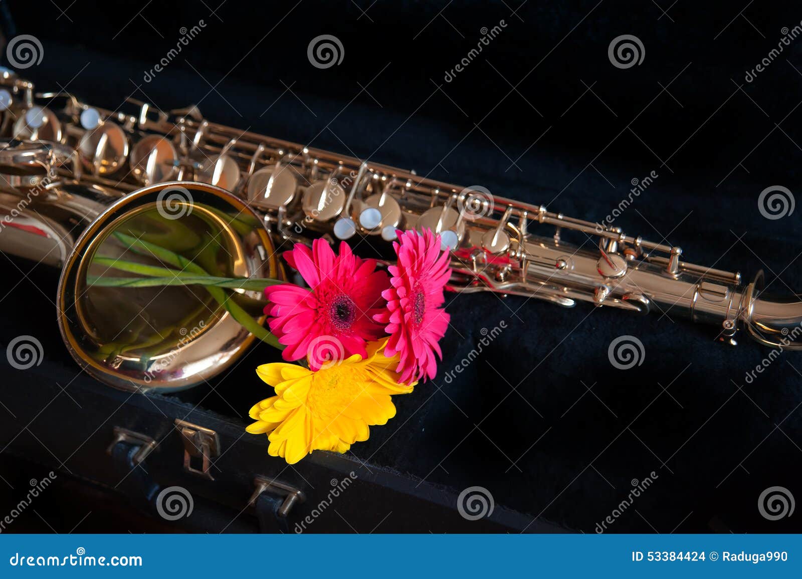 Saxophone with flower stock photo. Image of swing, instrument - 53384424