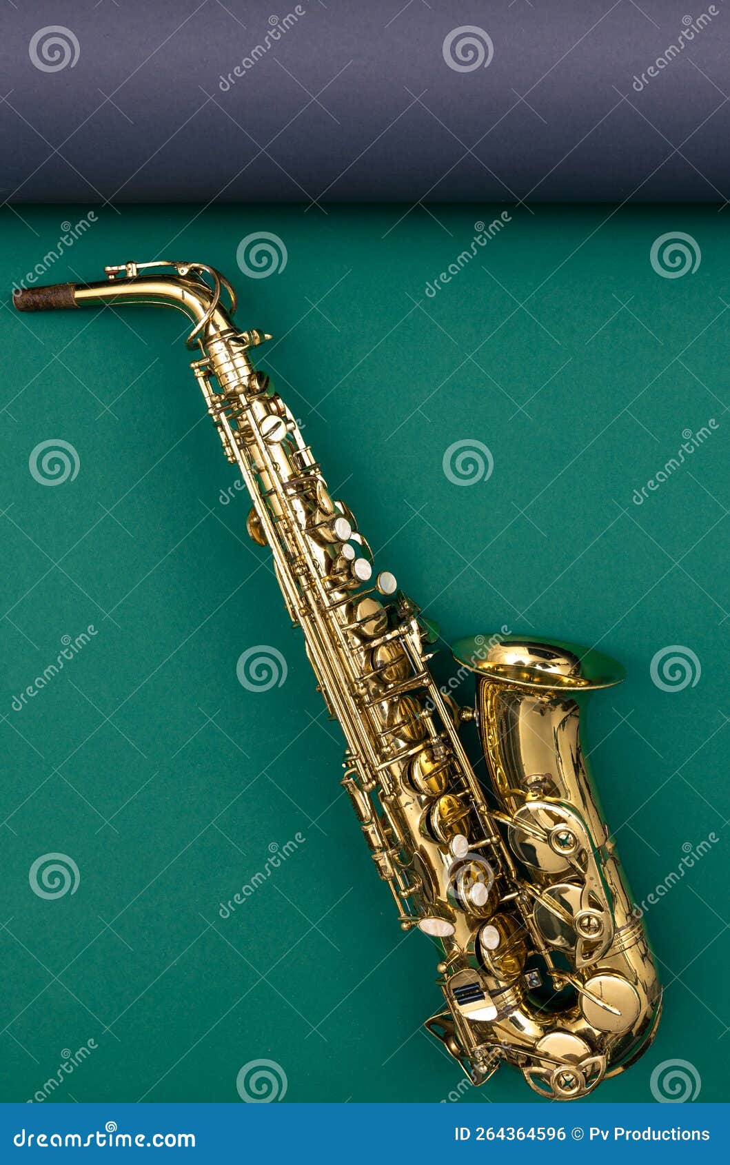 Saxophone on a Green Background, Top View. Stock Photo - Image of music ...