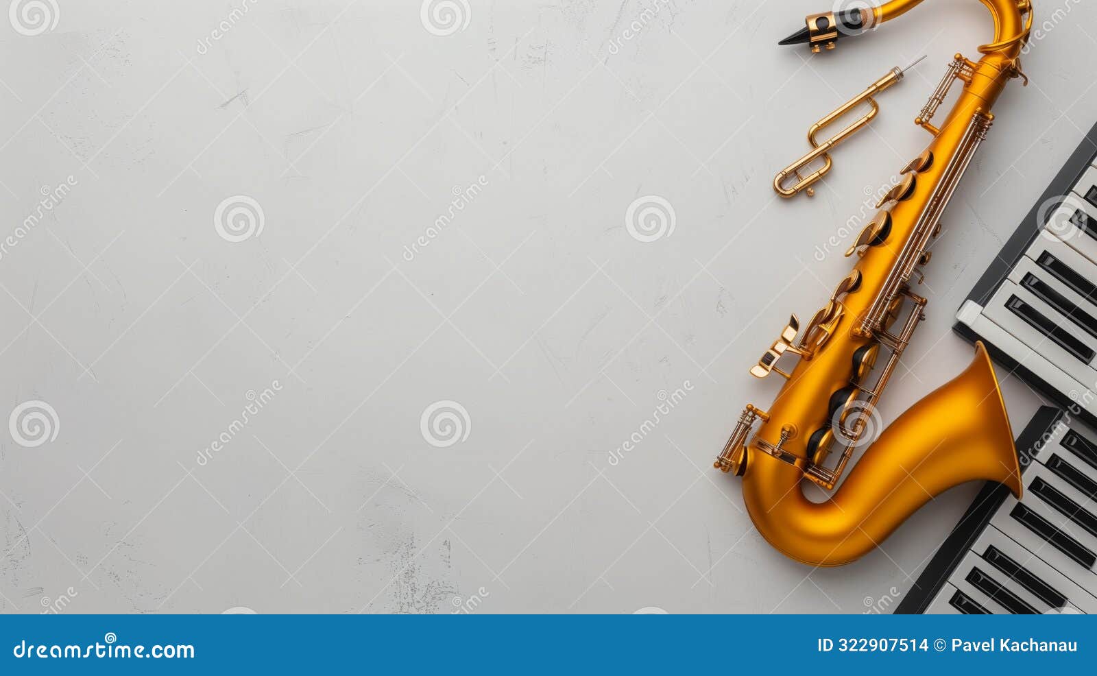 A Saxophone and Keyboard Lay on a White Surface Stock Photo - Image of ...