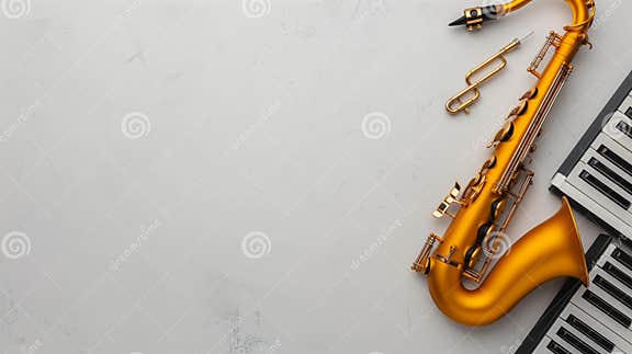 A Saxophone and Keyboard Lay on a White Surface Stock Photo - Image of ...